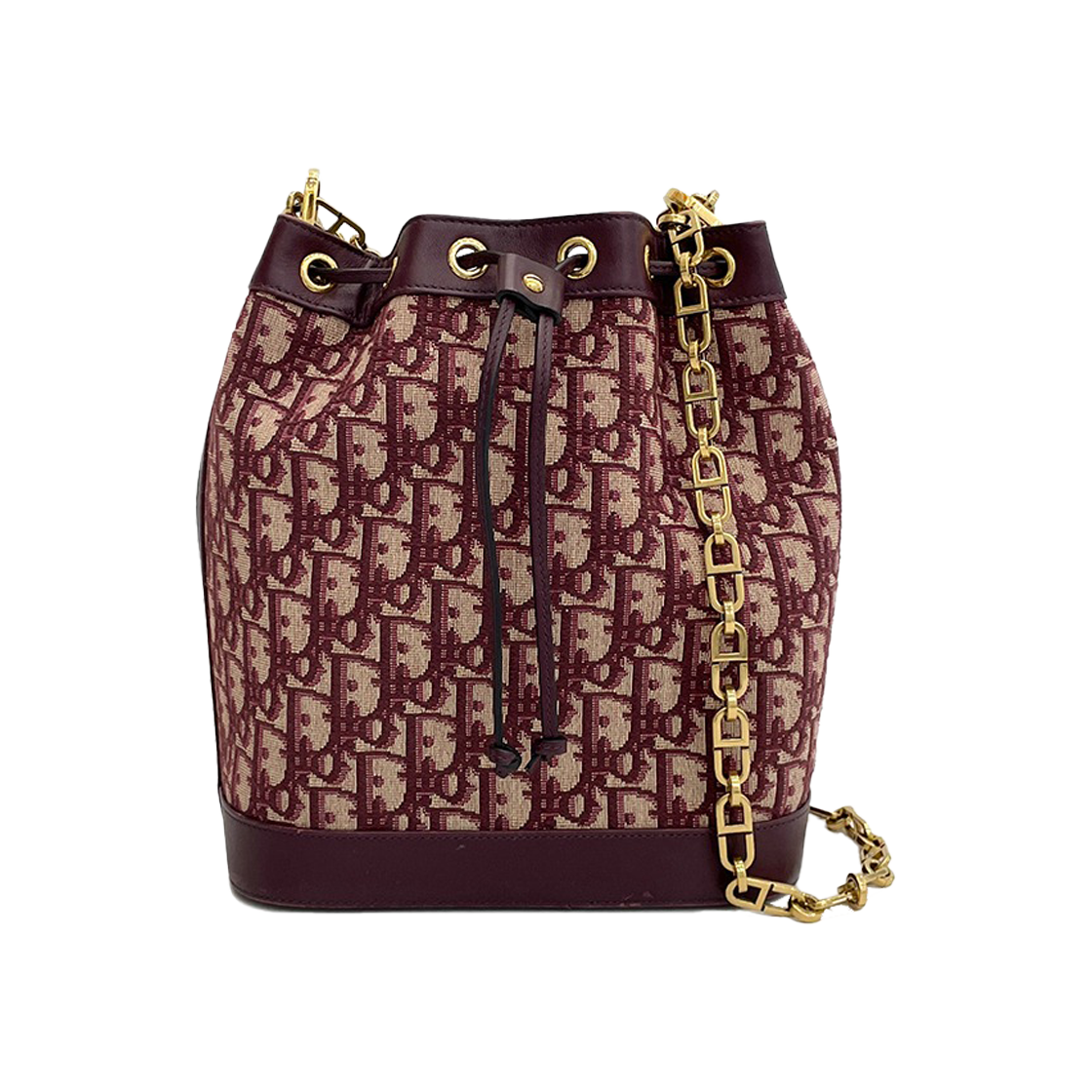디올 오블리크 캔버스 버킷백 미듐 버건디 금장 | DIOR Boutique | KREAM