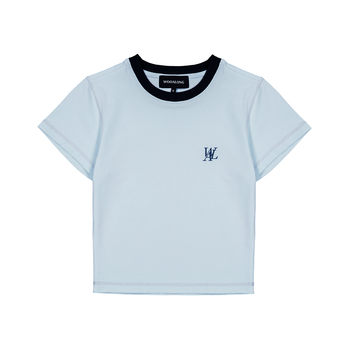 우알롱 오지 크루넥 크롭 티셔츠 스카이블루 & 네이비 | WOOALONG | KREAM