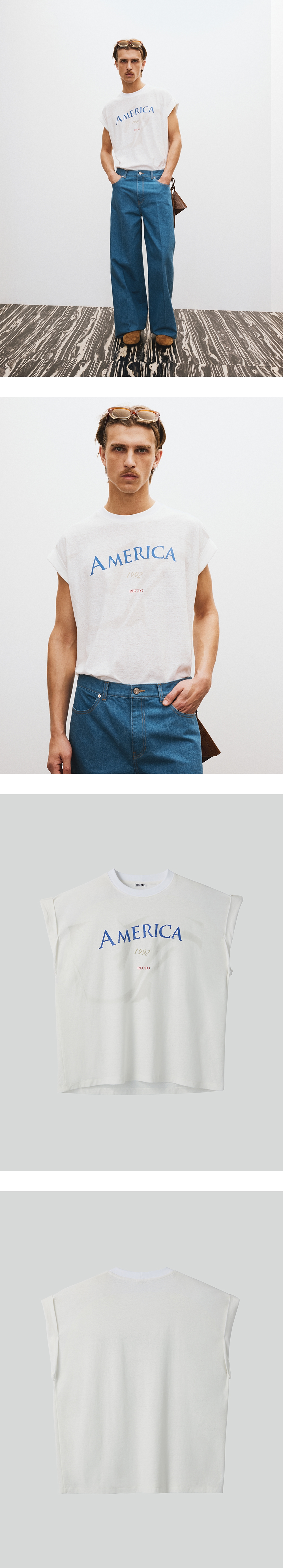 렉토 아메리카 1992 슬리브리스 턴업 티셔츠 오프화이트 | Recto | KREAM