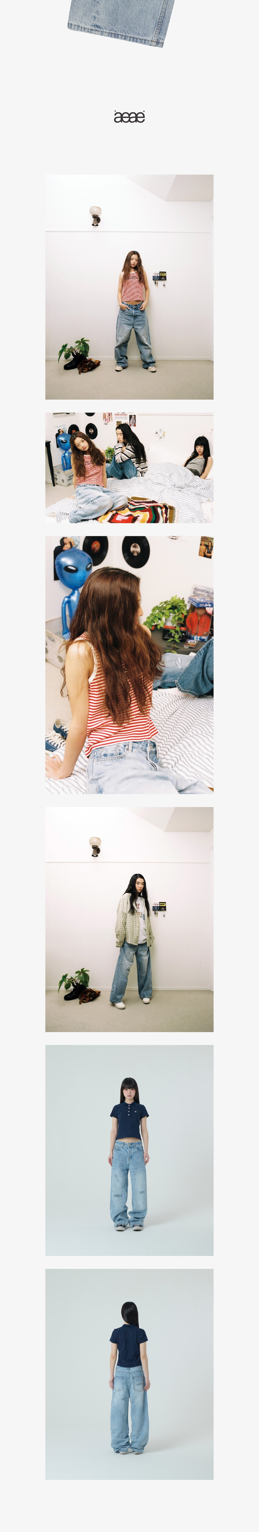 에이이에이이 체크 패치워크 데님 팬츠 라이트 블루 | AEAE | KREAM