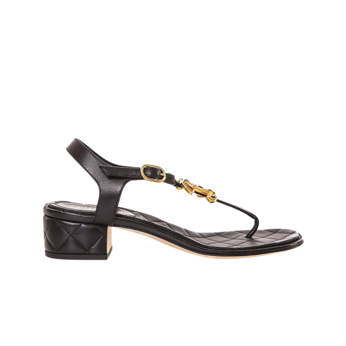 (W) 샤넬 샌들 퀼티드 트위드 쥬얼 & 골드 블랙 | Chanel | KREAM