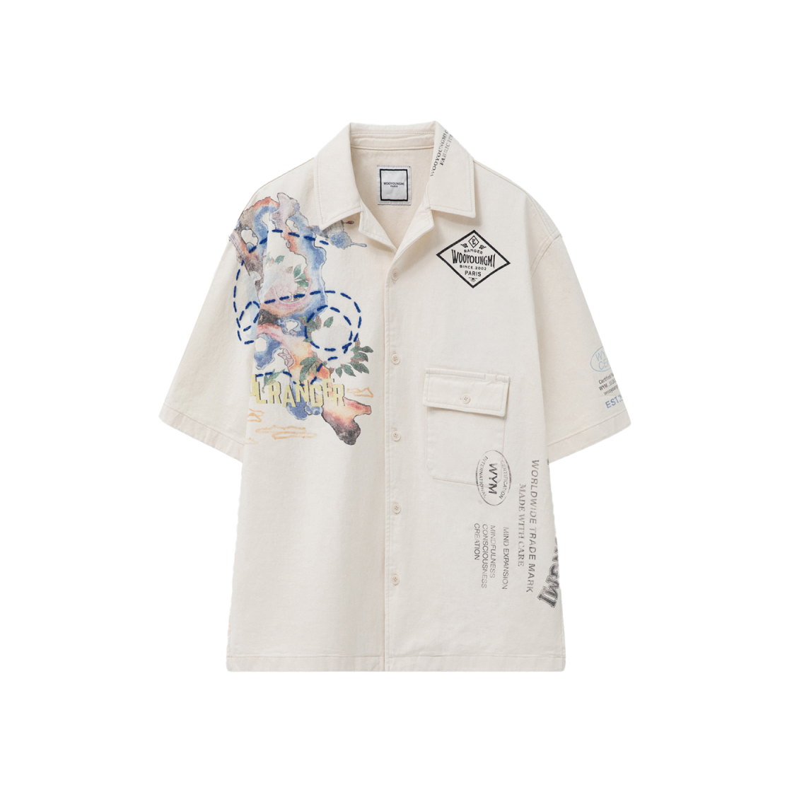 우영미 그래픽 숏슬리브 트윌 셔츠 베이지 - 25SS | Wooyoungmi | KREAM