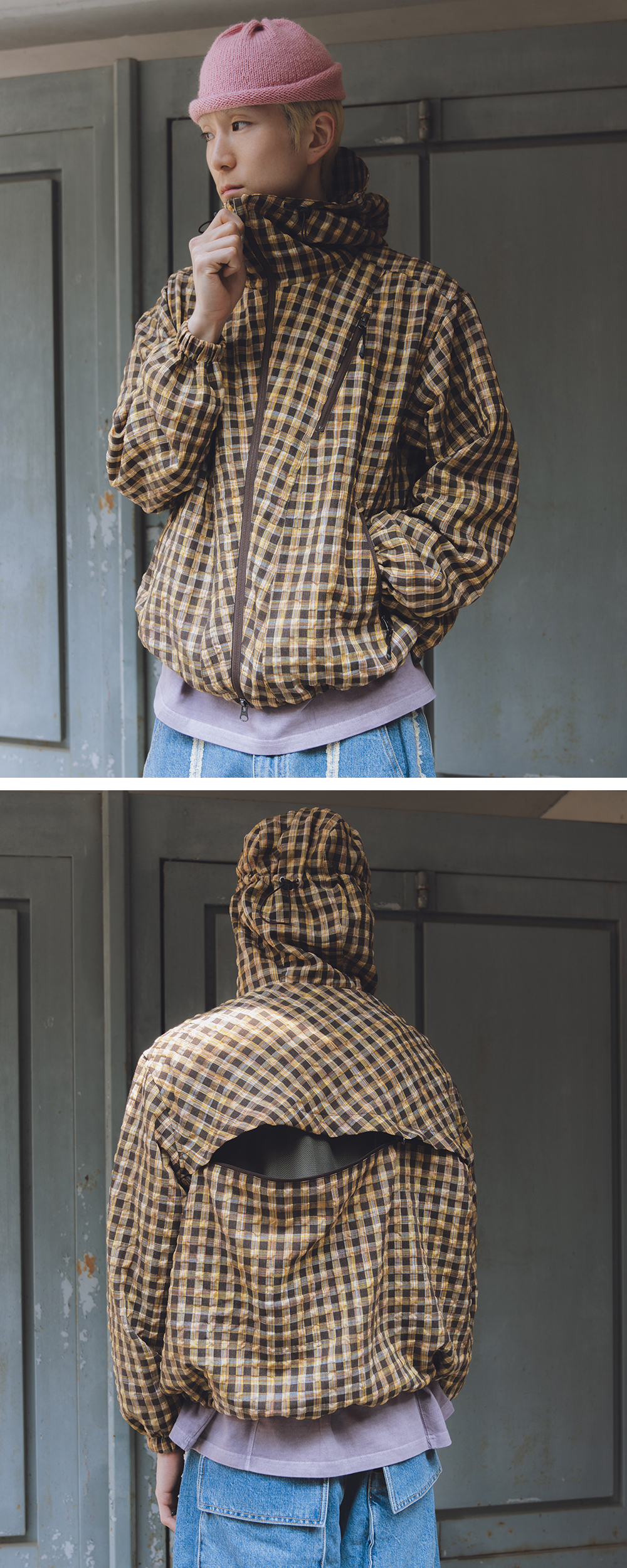 카락터 스매시 체크 윈드브레이커 옐로우 브라운 | Karactor | KREAM