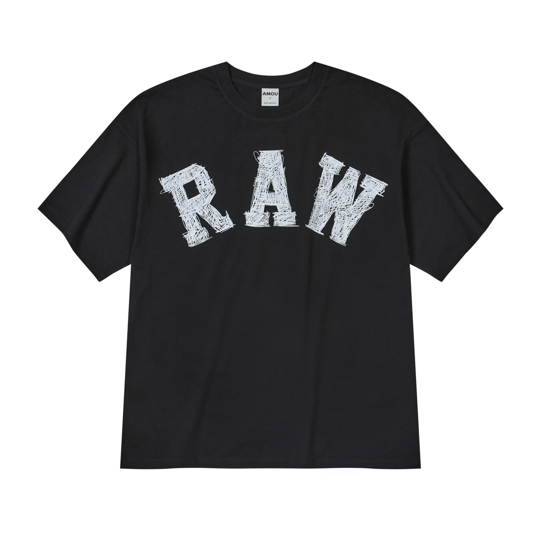 아모우 로우 스케치 하프 티셔츠 블랙 | AMOU | KREAM