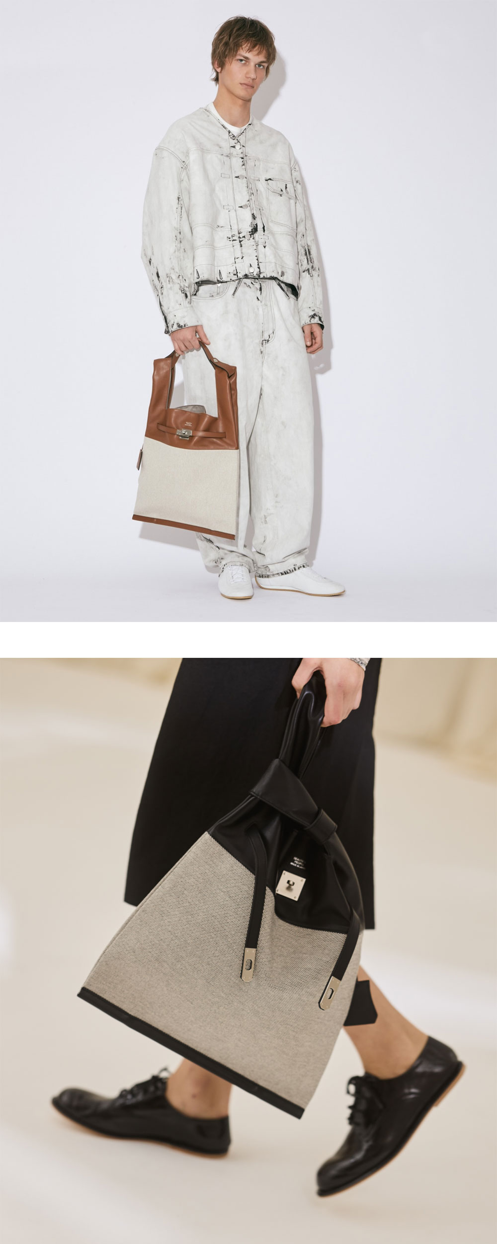 뷰티풀피플 우먼 라지 마켓 백 캔버스 콤비 카멜 - 25SS | Beautiful People | KREAM