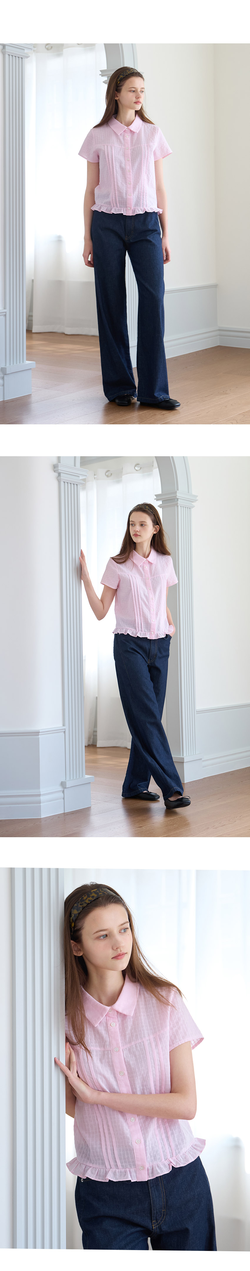 레터프롬문 리벨 카라 핀턱 블라우스 핑크 | LETTER FROM MOON | KREAM