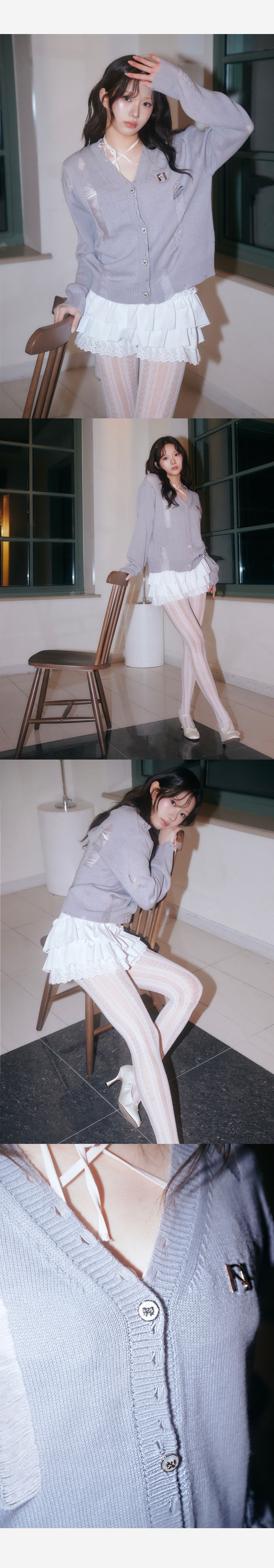 뉴얼린 뉴얼린 엠블럼 빈티지 가디건 퍼플 그레이 | NEWALRIN | KREAM