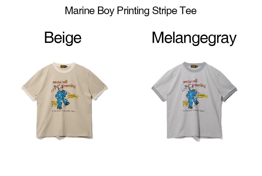 오가프 마린 보이 프린팅 스트라이프 티 베이지 | OGARP | KREAM
