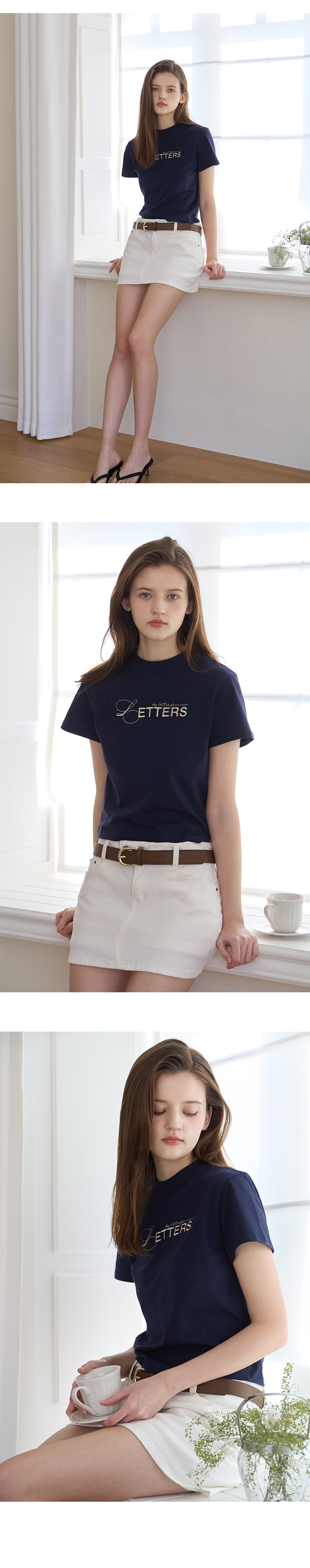 레터프롬문 샤이닝 로고 티셔츠 네이비 | LETTER FROM MOON | KREAM