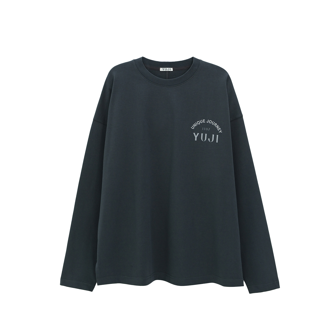 유지 UI 슬로건 긴팔 티셔츠 차콜그레이 | YUJI | KREAM
