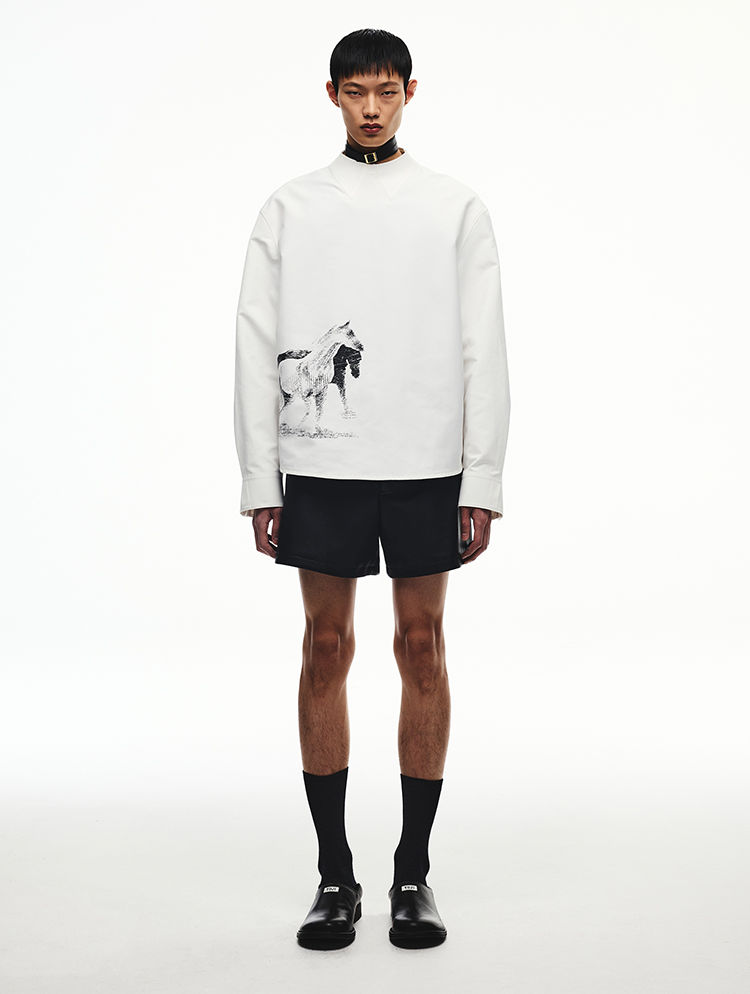 유지 마하나임 말 프린트 착시 셔츠 아이보리 | YUJI | KREAM