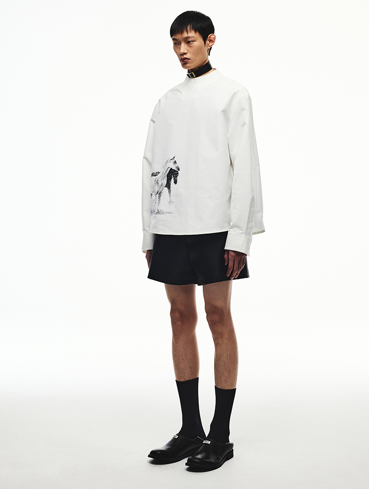 유지 마하나임 말 프린트 착시 셔츠 아이보리 | YUJI | KREAM