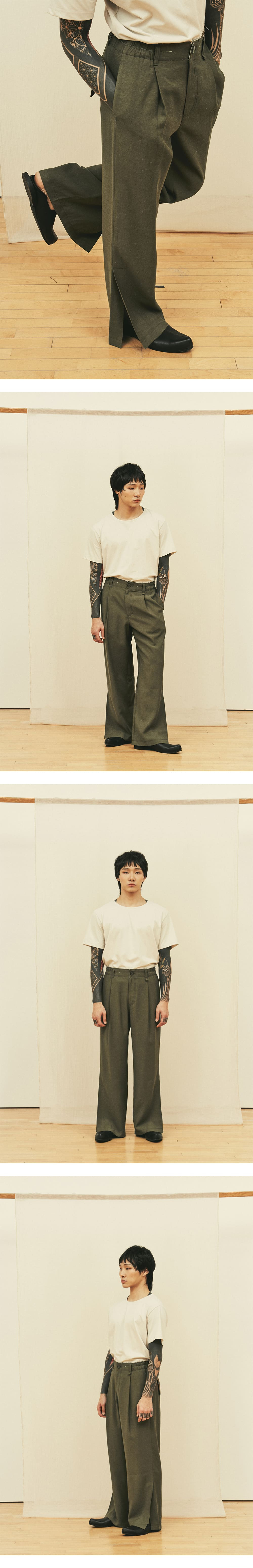 나아나나 슬릿 와이드 팬츠 올리브 | NA A NANA | KREAM