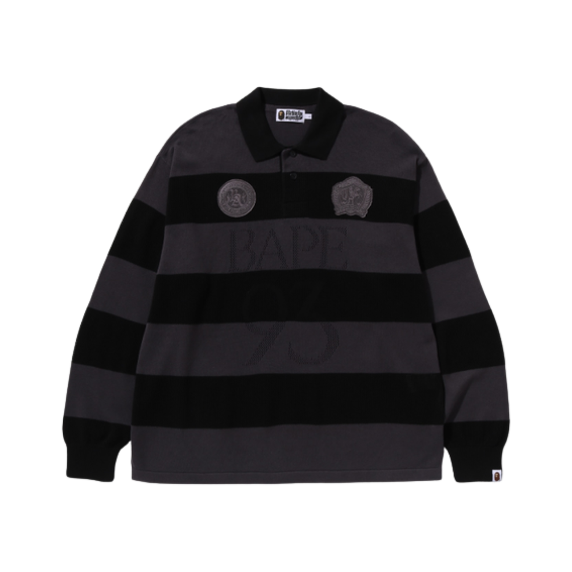 베이프 자카드 멀티 로고 스트라이프 릴렉스드 핏 롱슬리브 티셔츠 블랙 | BAPE | KREAM