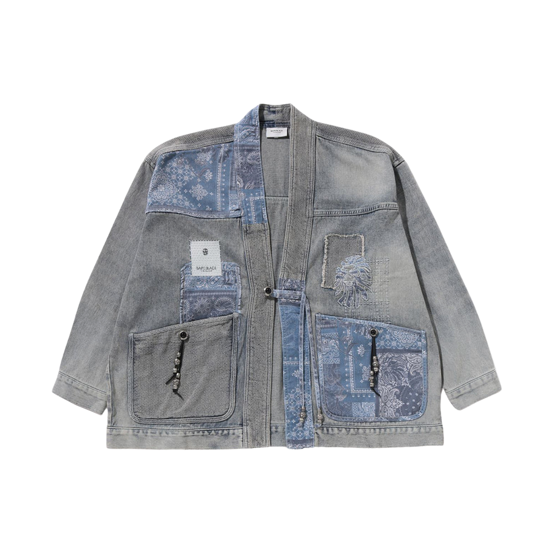 베이프 블랙 패치워크 로우 엣지 기모노 라이트 인디고 | BAPE | KREAM