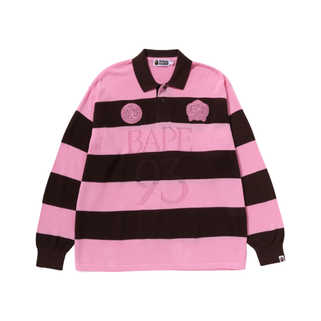 베이프 자카드 멀티 로고 스트라이프 릴렉스드 핏 롱슬리브 티셔츠 브라운 | BAPE | KREAM