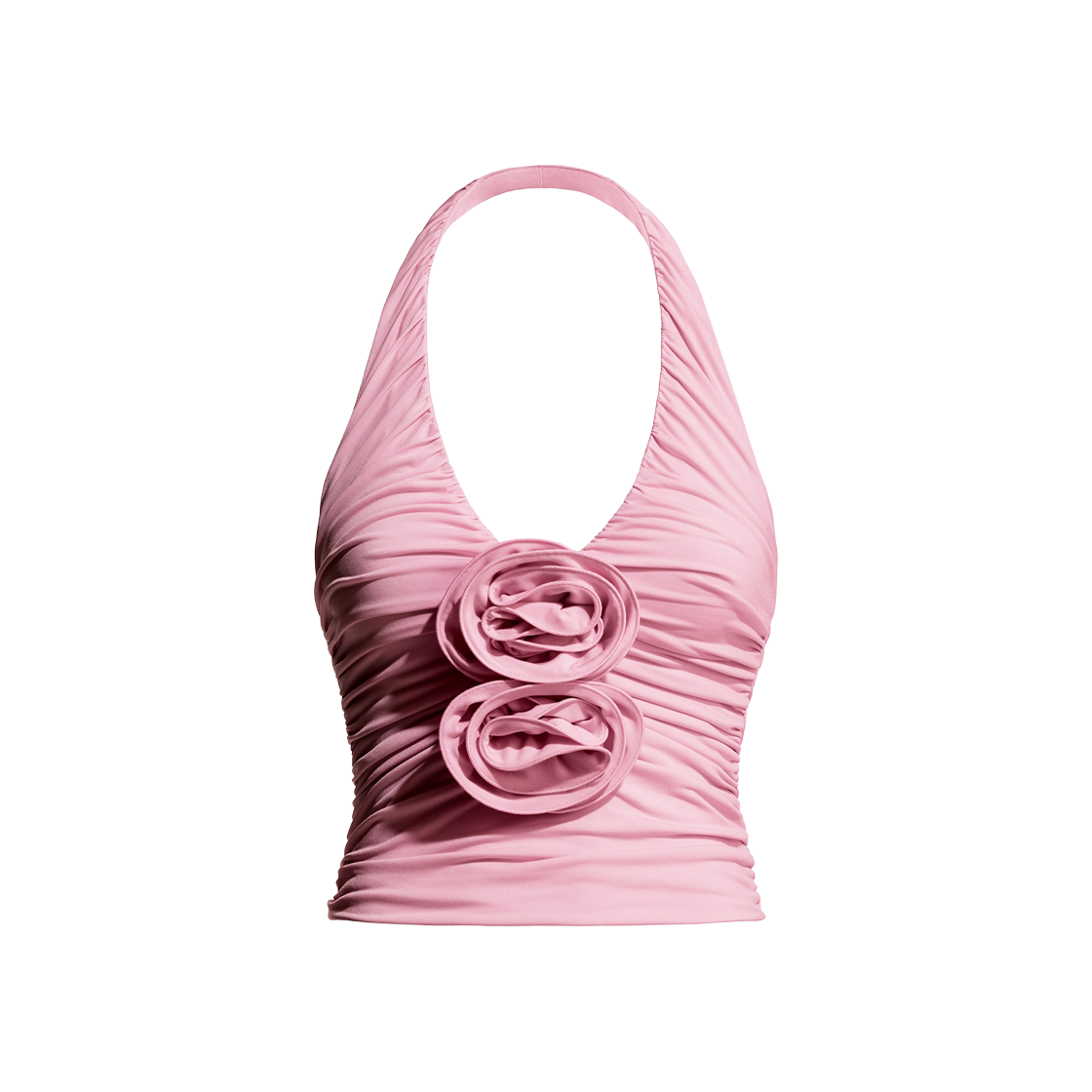 (W) 에이치앤엠 x 막다 부트림 로즈 아플리케 홀터넥 탑 라이트 핑크 | H&M | KREAM