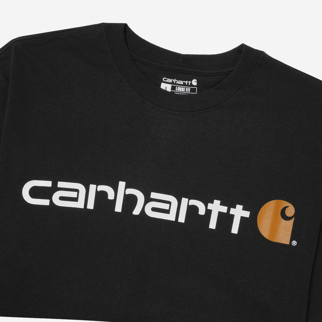 칼하트 루즈핏 헤비웨이트 레귤러 숏슬리브 로고 그래픽 티셔츠 블랙 | Carhartt | KREAM