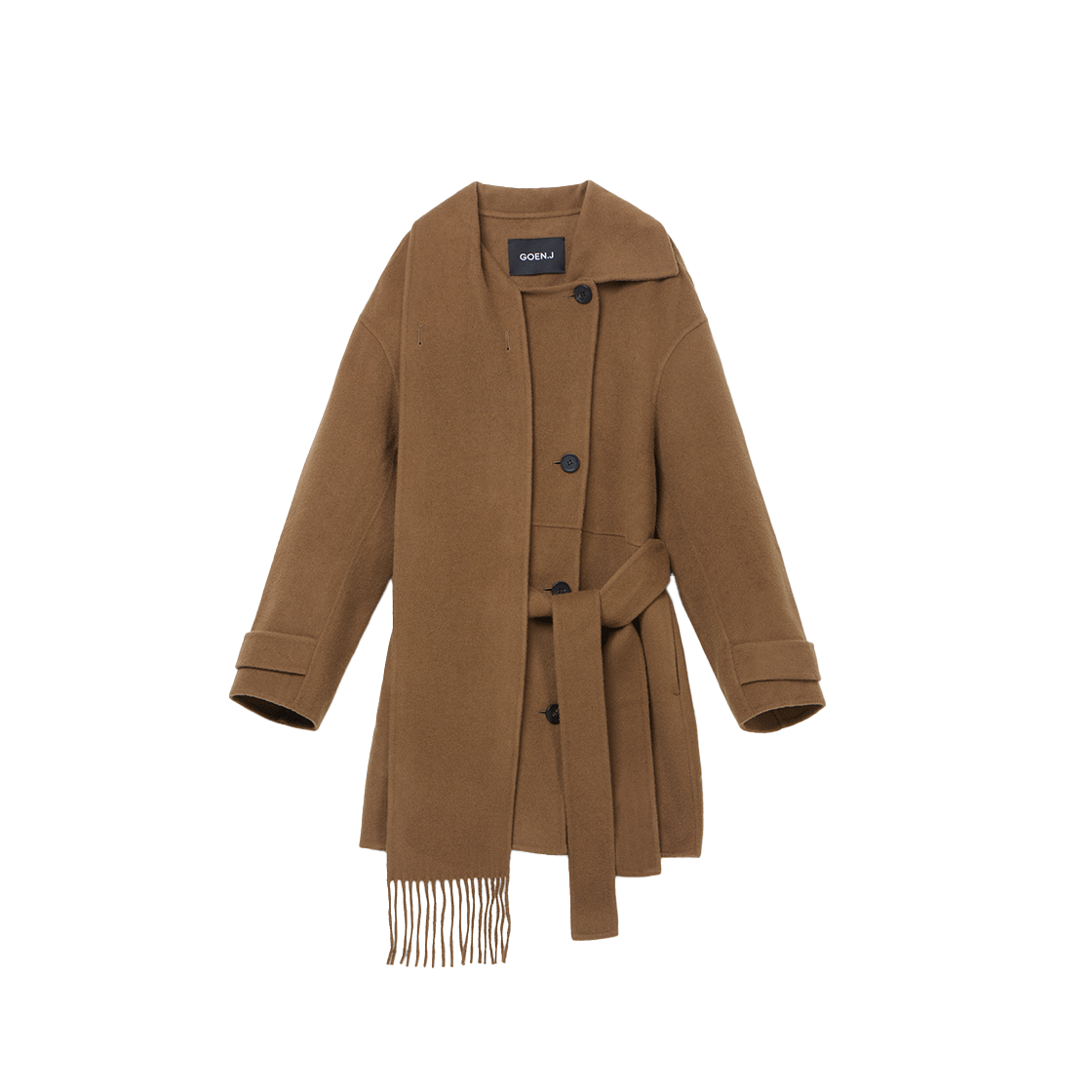 고엔제이 더블 페이스 울 블렌드 원사이드 머플러 롱라인 자켓 브라운 | GOEN.J | KREAM