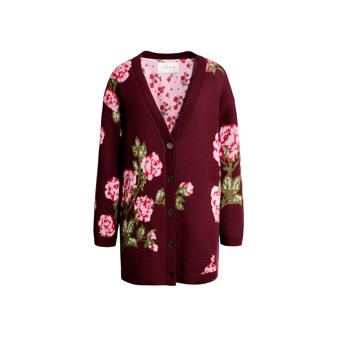 (W) 에이치앤엠 x 막다 부트림 울 블렌드 자카드 니트 가디건 버건디 로즈 | H&M | KREAM