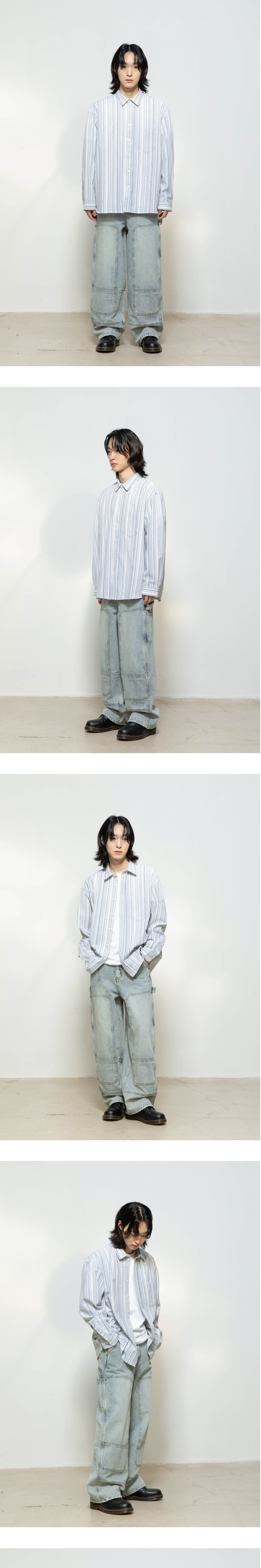 비긴202 프렌치 스트라이프 시어서커 셔츠 블루 블랙 | Begin202 | KREAM