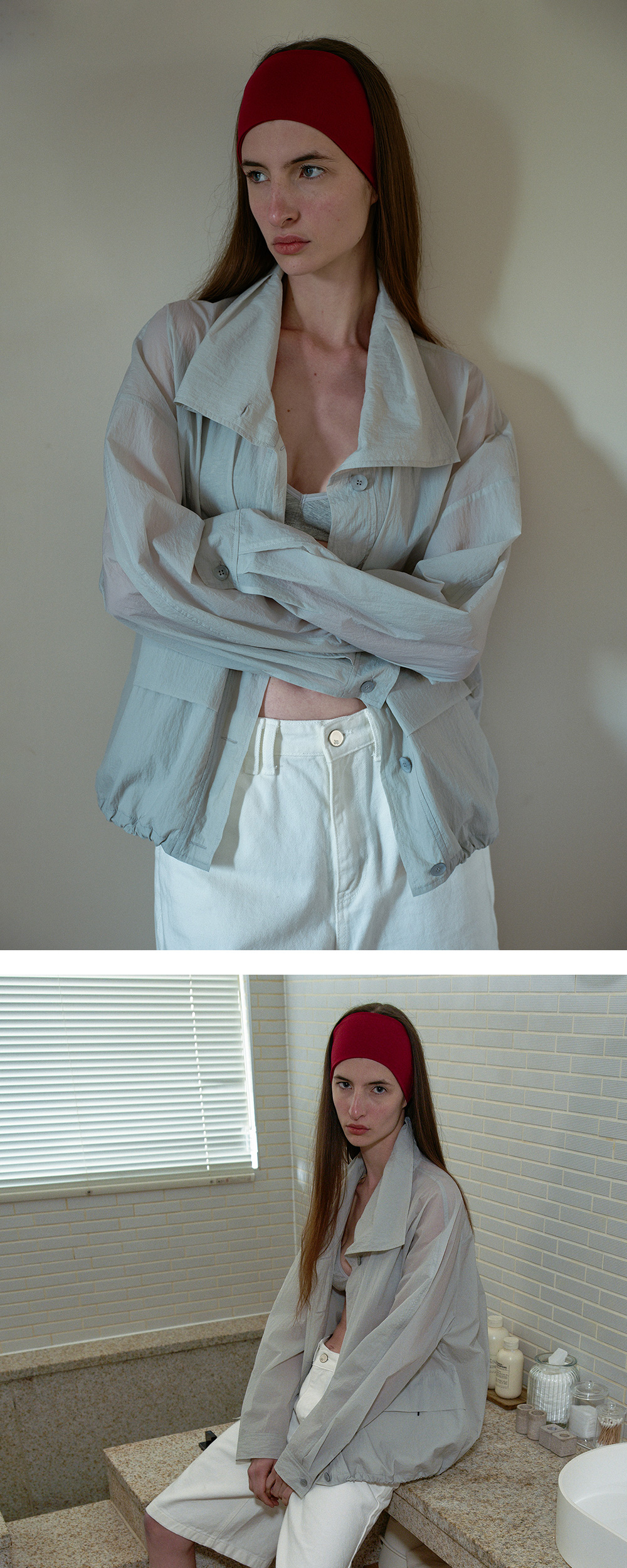 엔오르 우먼 나일론 윈드 브레이커 셔츠 점퍼 그레이 | ENOR | KREAM