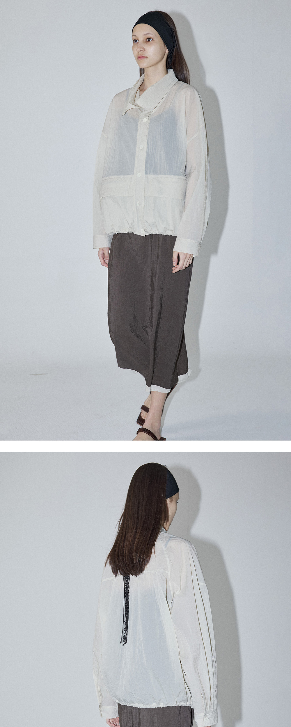 엔오르 우먼 나일론 윈드 브레이커 셔츠 점퍼 크림 | ENOR | KREAM