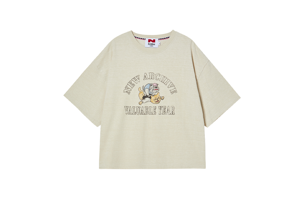 엔 아카이브 빈티지 프린트 디테일 피그먼트 워싱 반팔 티셔츠 아이보리 | N ARCHIVE | KREAM