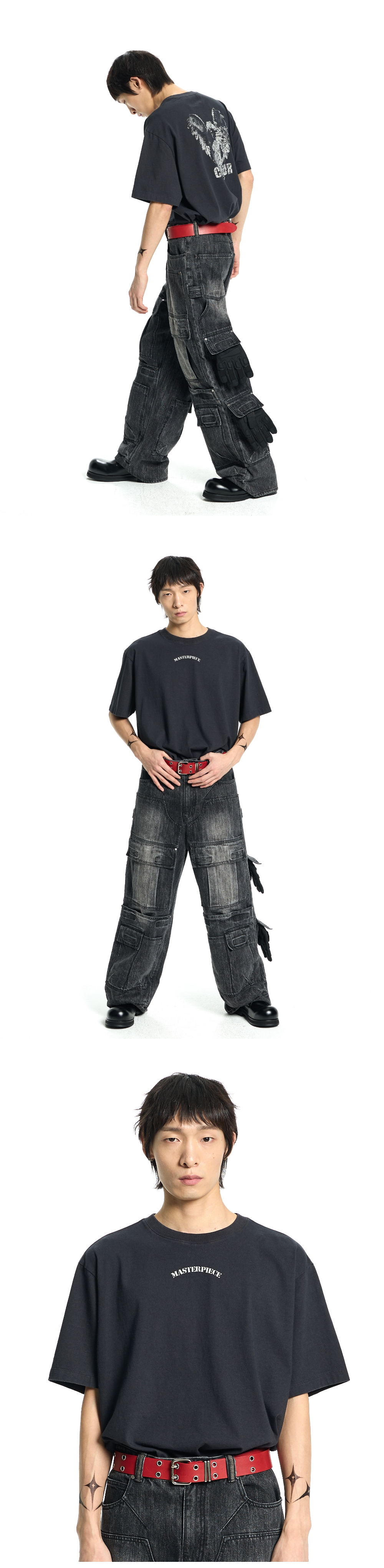 본바트 백 그리픽 워시드 숏 슬리브 차콜 | Vonvat | KREAM