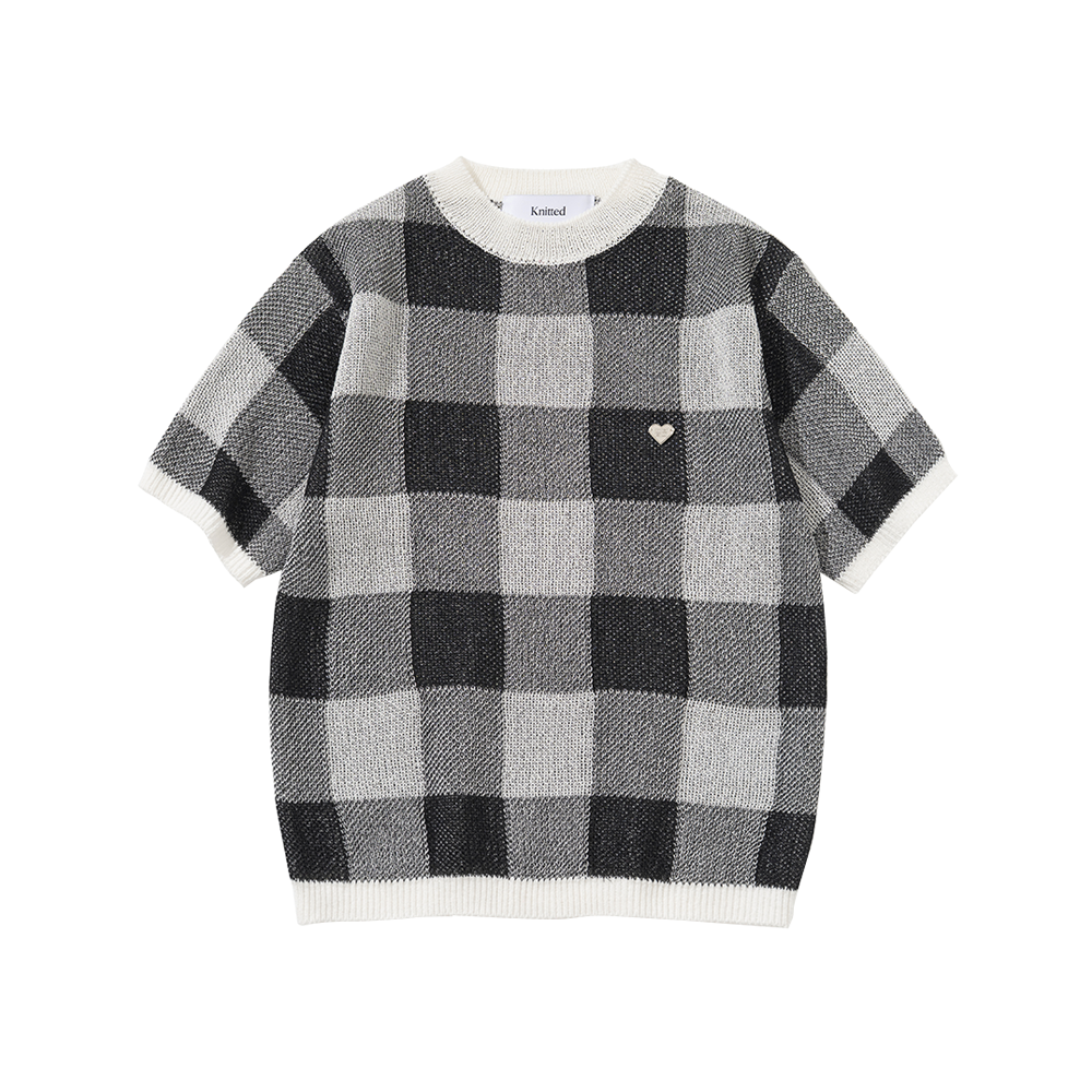 니티드 여성 체커보드 하프 니트 블랙 | Knitted | KREAM