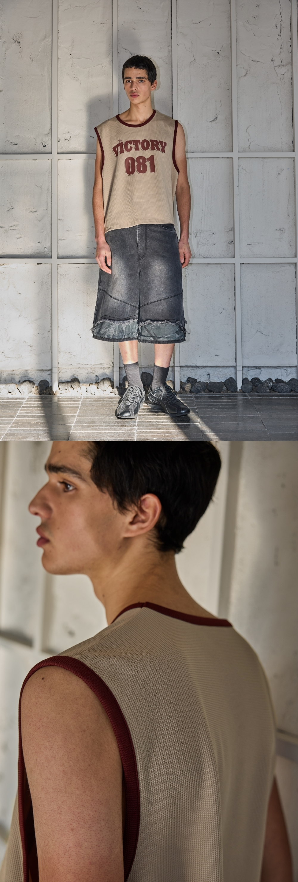 본바트 와플 그래픽 슬리브리스 크림 | Vonvat | KREAM