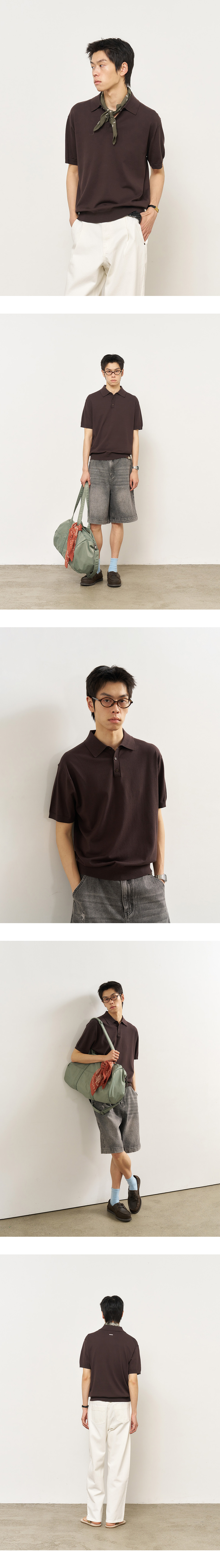 제너럴아이디어 맨 에센셜 카라넥 하프 니트 브라운 | GENERAL IDEA | KREAM