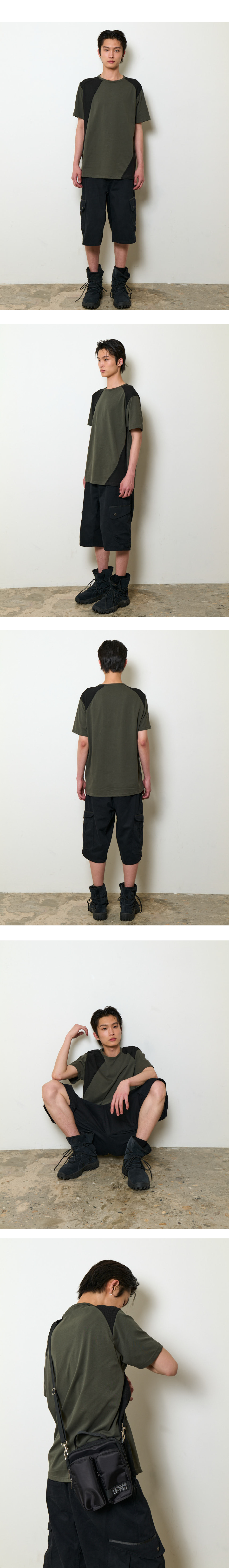 이티씨이 믹스드 패널 티셔츠 카키 | ETCE | KREAM
