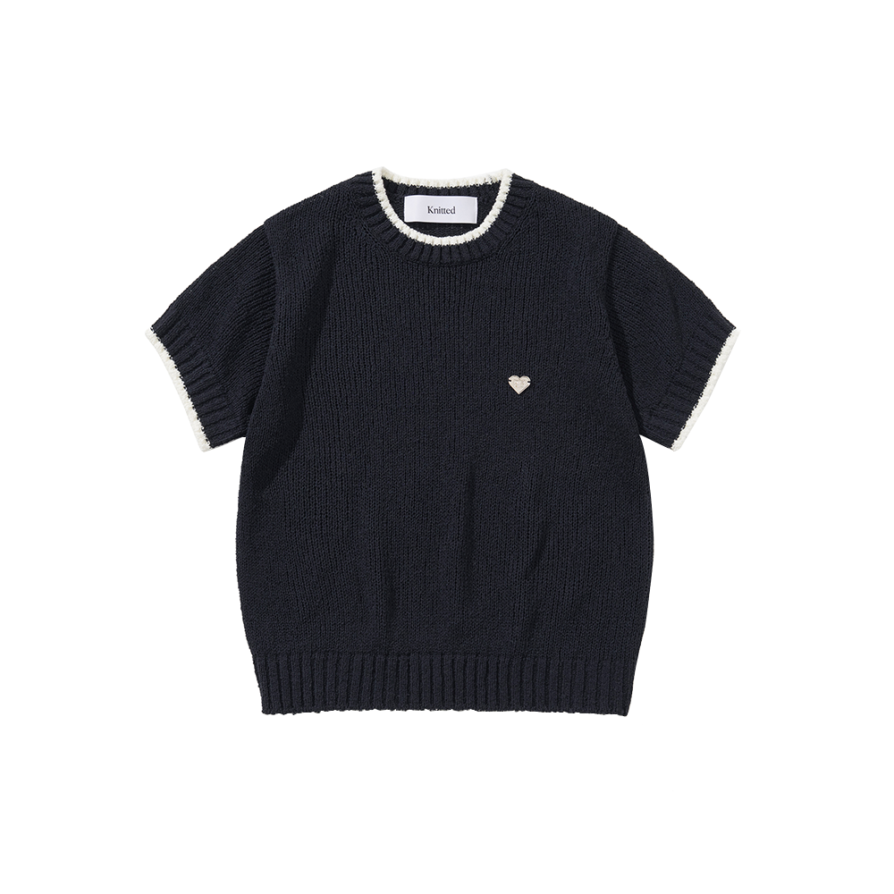 니티드 여성 부클 배색 라운드 니트 네이비 | Knitted | KREAM