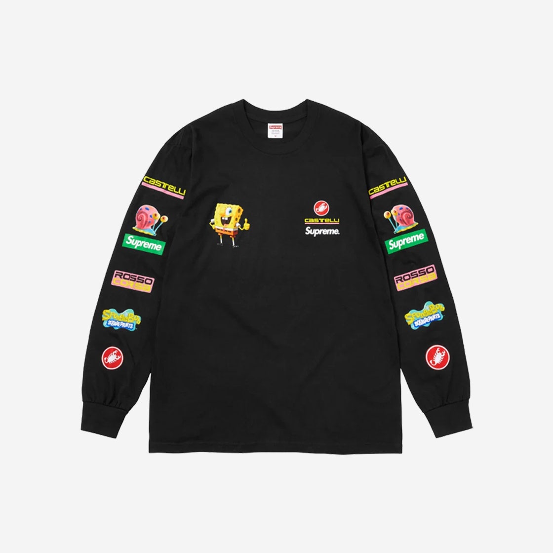 슈프림 x 스폰지밥 카스텔리 레이싱 롱슬리브 티셔츠 블랙 - 25SS | KREAM DRAW | KREAM