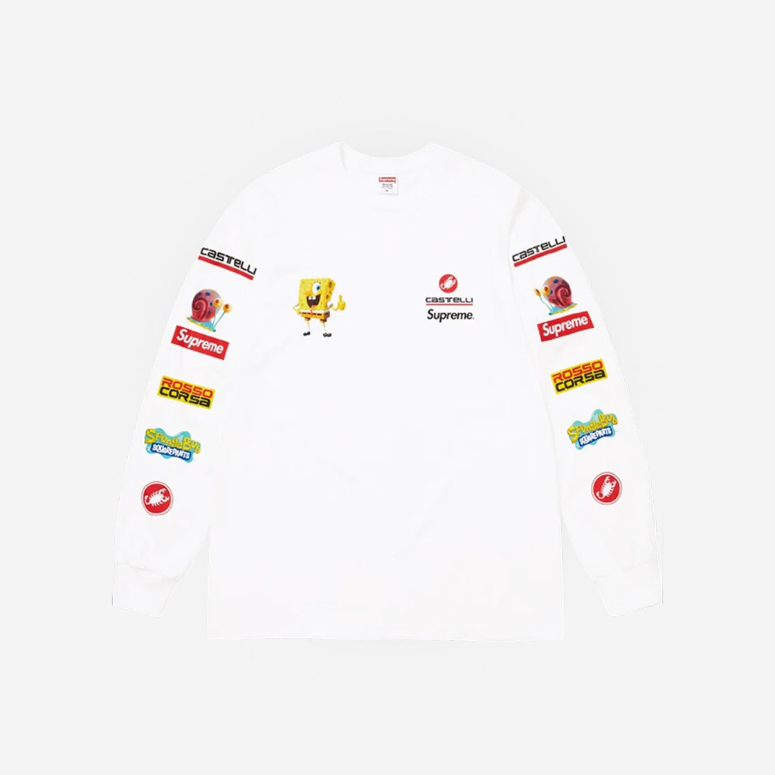 슈프림 x 스폰지밥 카스텔리 레이싱 롱슬리브 티셔츠 화이트 - 25SS | KREAM DRAW | KREAM