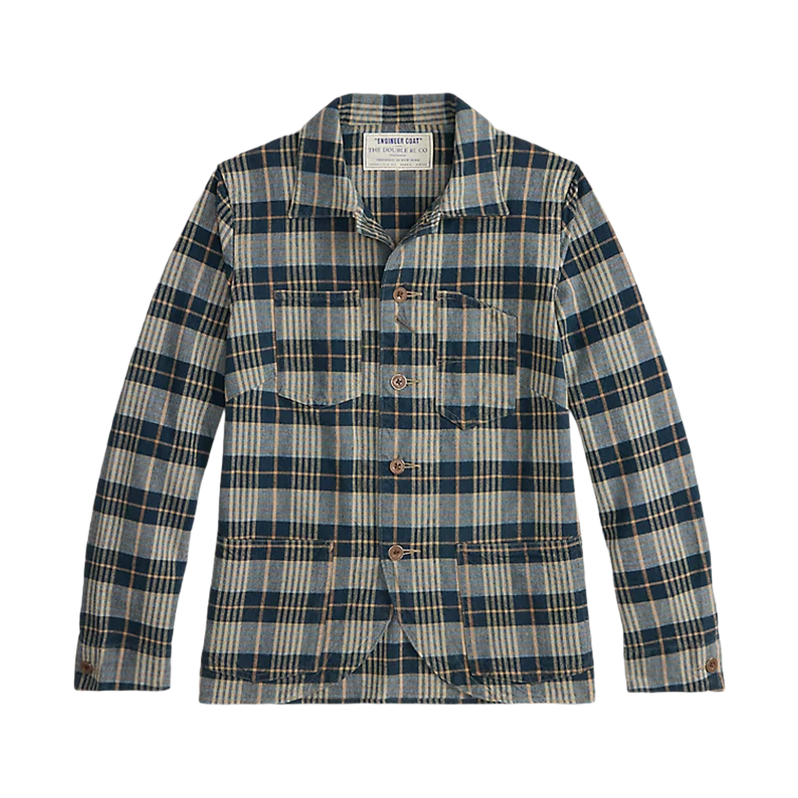 (W) 더블알엘 인디고 플레이드 코튼 리넨 워크 자켓 인디고 탄 | Double RL | KREAM