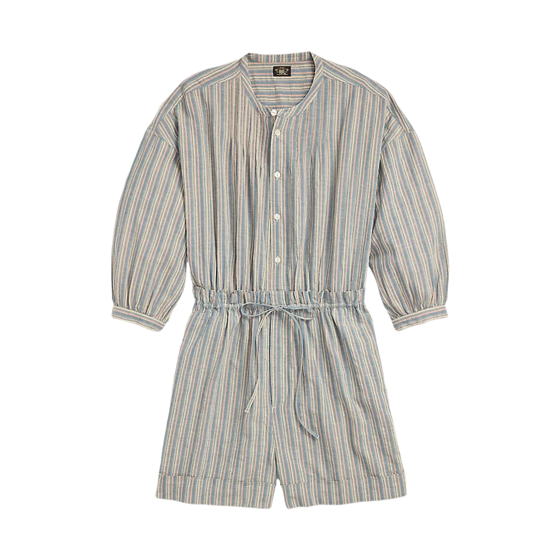 (W) 더블알엘 스트라이프 코튼 리넨 쇼트 커버올 블루 멀티 | Double RL | KREAM