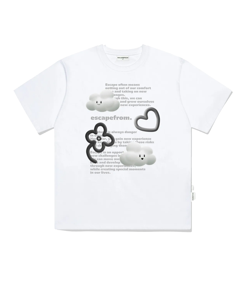 이스케이프프롬 모노 3D 클라우드 프린트 오버핏 반팔티 화이트 | ESCAPEFROM | KREAM