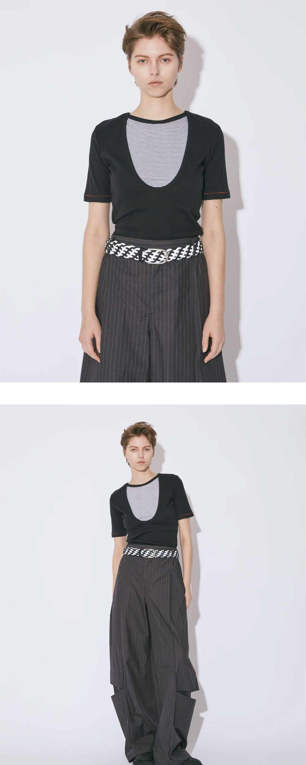 뷰티풀피플 우먼 밀러 더블 프런트 티셔츠 블랙 화이트 - 25FW | Beautiful People | KREAM