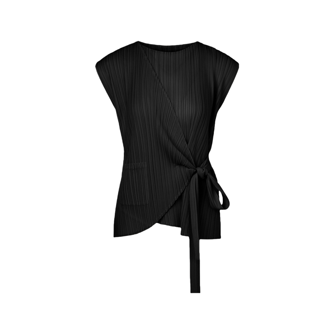 몽플리쎄 여성 타이드 랩 스타일 캡소매 플리츠 탑 블랙 | Monplisse | KREAM