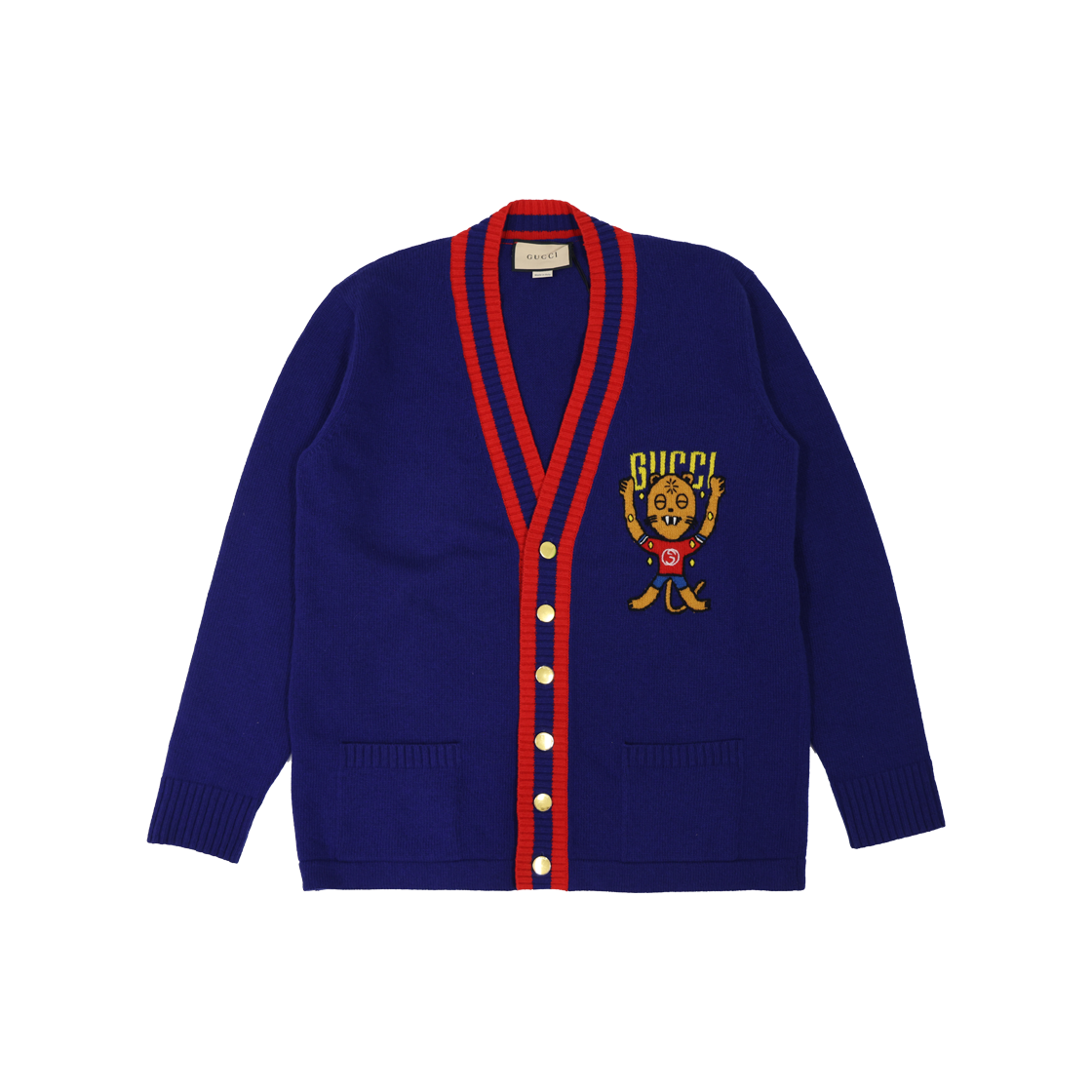 구찌 699068 인타르시아 캣 로고 가디건 블루 | Gucci Vintage | KREAM