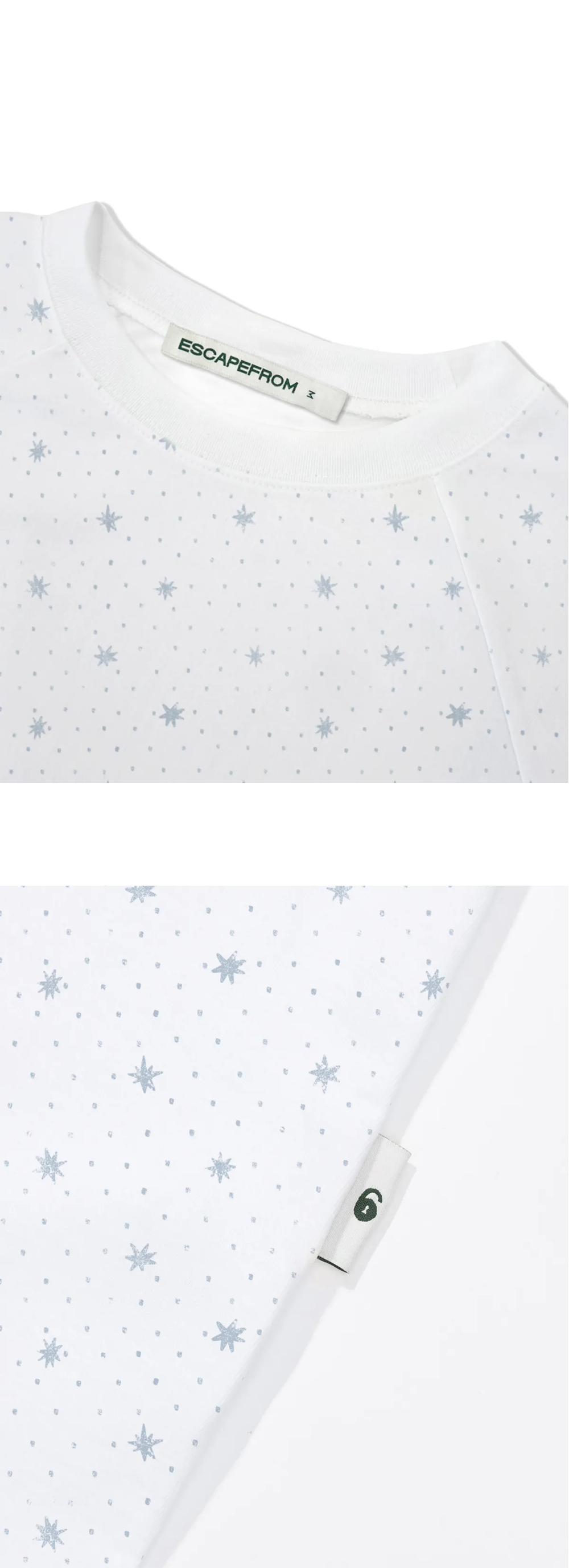 이스케이프프롬 ESCF 로고 콜라주 앤드 뾰족별 풀프린트 롱슬리브 화이트 | ESCAPEFROM | KREAM