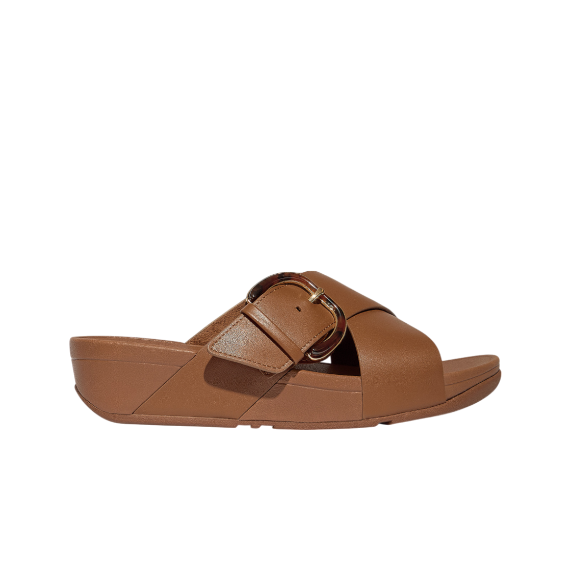 핏플랍 루루 버클 레더 크로스 브라운 여성 슬라이드 | FITFLOP | KREAM