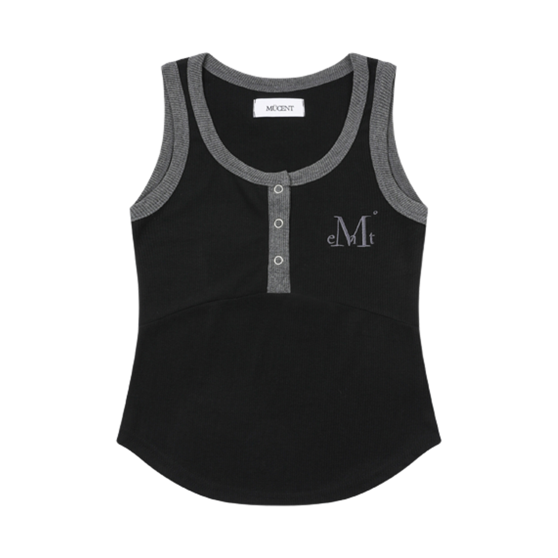 무센트 컬러팝 배색 버튼 크롭 골지 나시 블랙 | MUCENT | KREAM