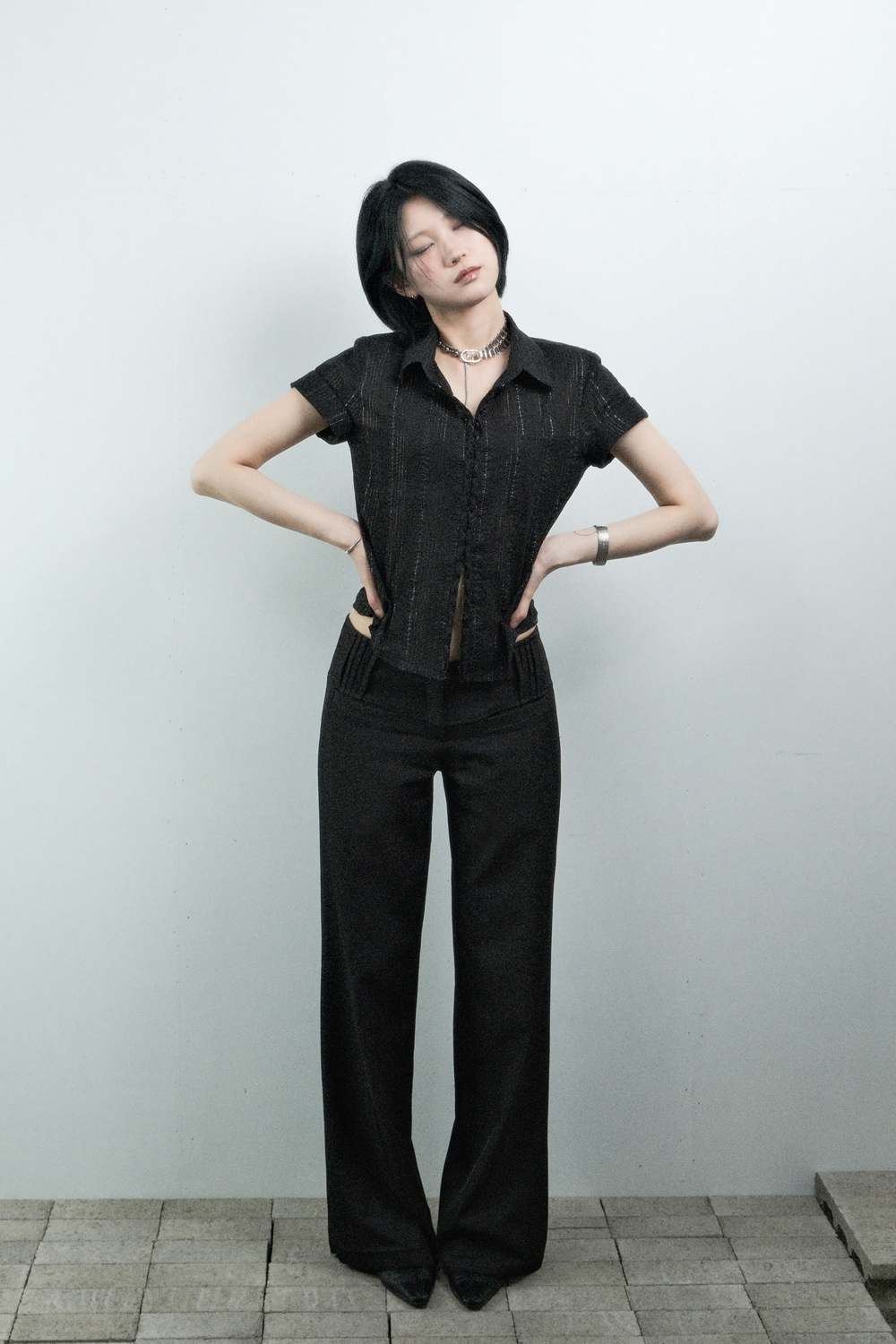 세요케이 스트라이프 훅 하프 셔츠 블랙 | SEYO.K | KREAM