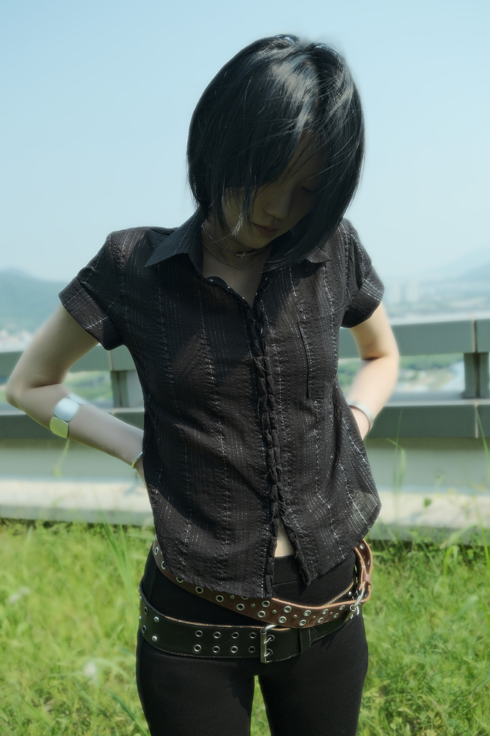 세요케이 스트라이프 훅 하프 셔츠 블랙 | SEYO.K | KREAM