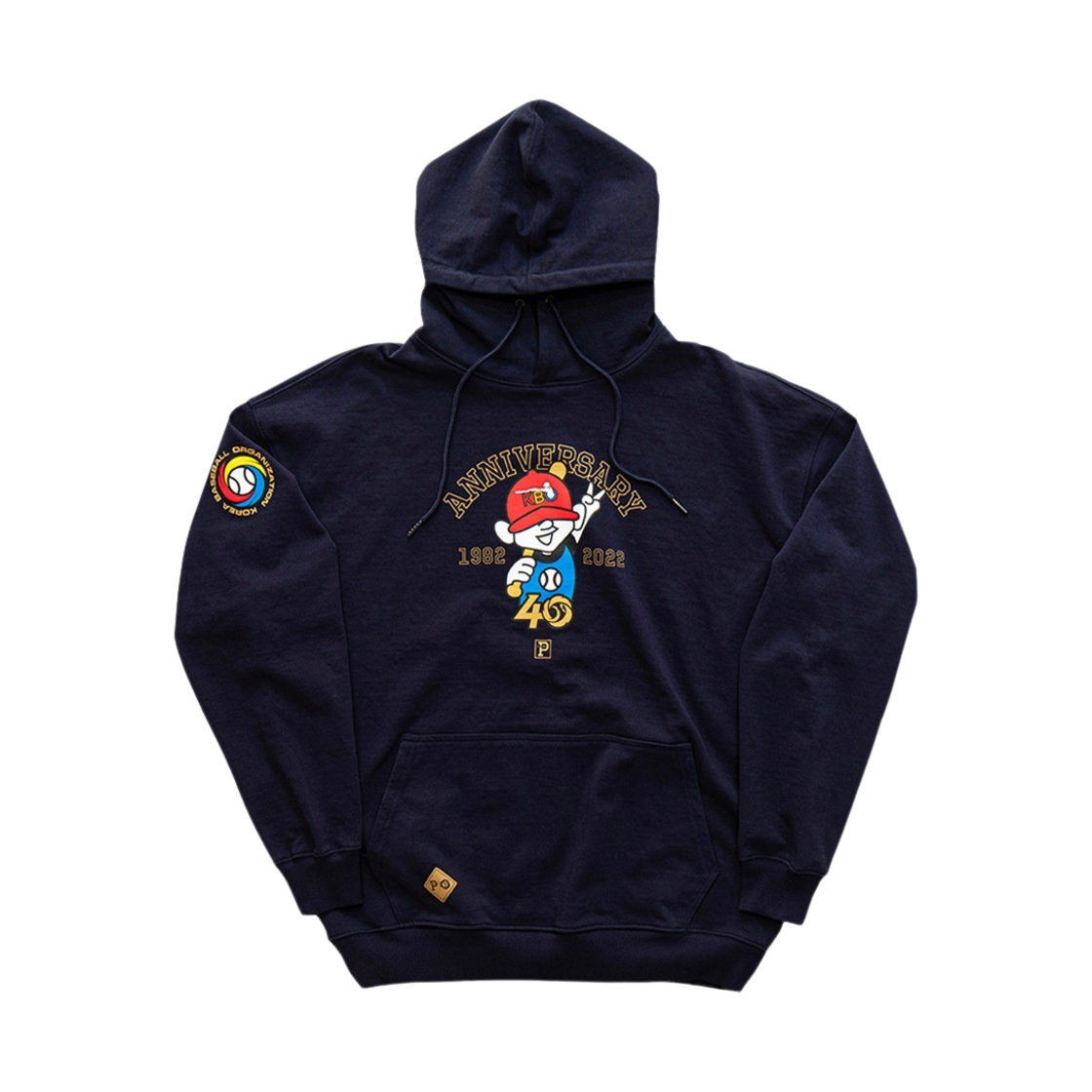 오버더피치 x KBO 40주년 캐릭터 로고 레귤러 핏 후드 네이비 | Over The Pitch | KREAM