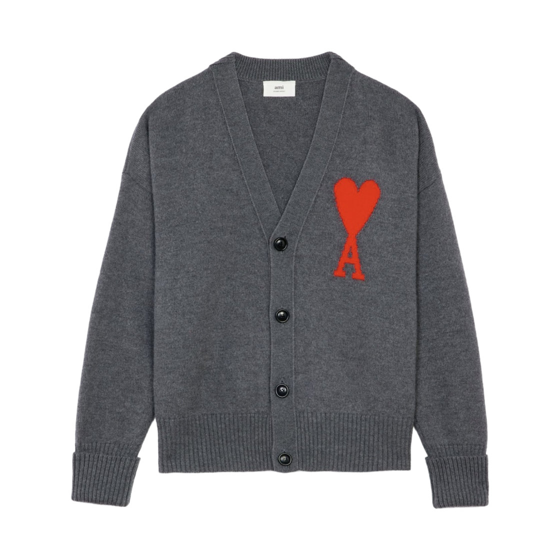 아미 빅 하트 로고 오버사이즈 인타르시아 가디건 블랙 - 20FW | AMI | KREAM