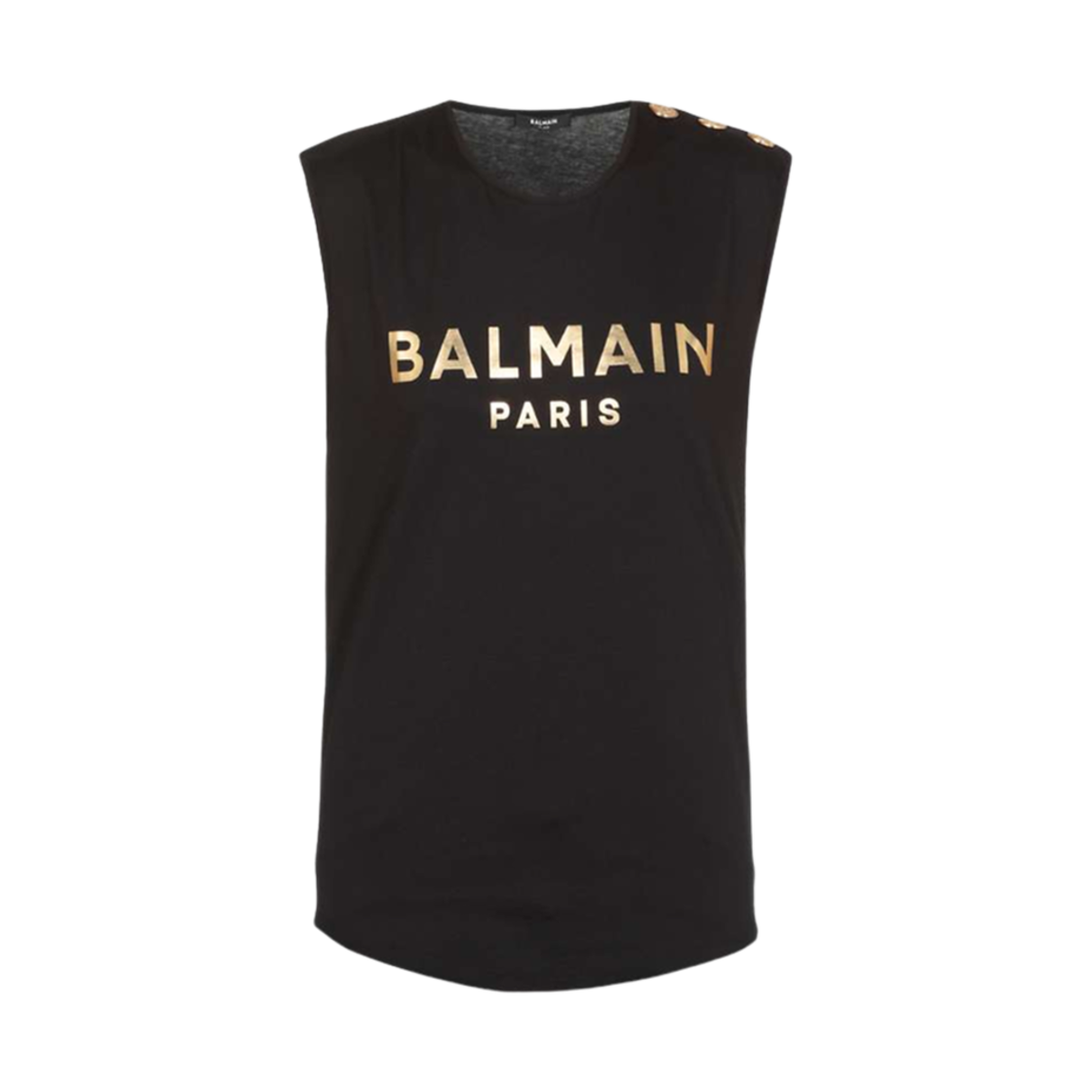 (W) 발망 골드 버튼 로고 프린트 슬리브리스 블랙 | Balmain | KREAM